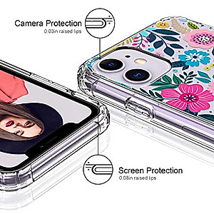 ICEDIO iPhone 11 Case with Screen Protector,Clear with Cute Colorful Blooming Floral Flower Patterns for Girls Women,Slim Fit TPU Cover Protective Phone Case for Apple iPhone 11 6.1 inch