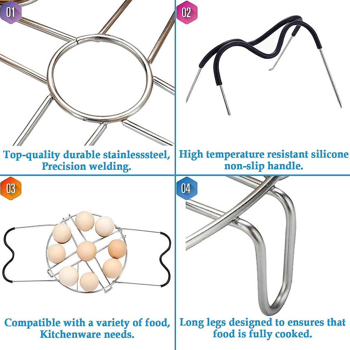 Steamer Cooling Rack Trivet Accessory Set, Include 9-holes Egg Steamer Cooking Rack with Heat Resistant Silicon Handles & Compatible for 6, 8 Quart Pressure Cooker Trivet, Instant Pot Accessories