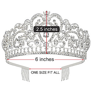 Makone Silver Crystal Crowns and Tiaras with Comb for Girls or Women Queen Crown Princess Hair Accessories Christmas Birthday Halloween Party Wedding Tiaras Valentines Gifts(Style-6)