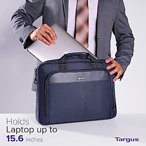 Targus 15-16 Inch Classic Slim Laptop Bag, Blue - Ergonomic Briefcase and Messenger Bag - Spacious Foam Padded Laptop Bag for 16" Laptops and Under (TCT027US)