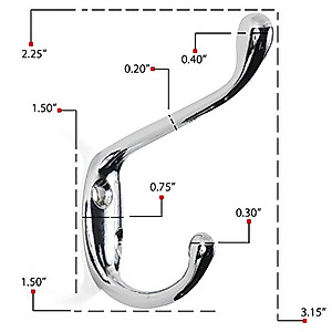 brightmaison 6 Pack Heavy Duty Dual 3.5inch Coat Hooks Wall Mounted with 24 Screws Retro Double Hooks Utility Black Hooks for Coat, Scarf, Bag, Towel, Key, Cap, Cup, Hat (Chrome)