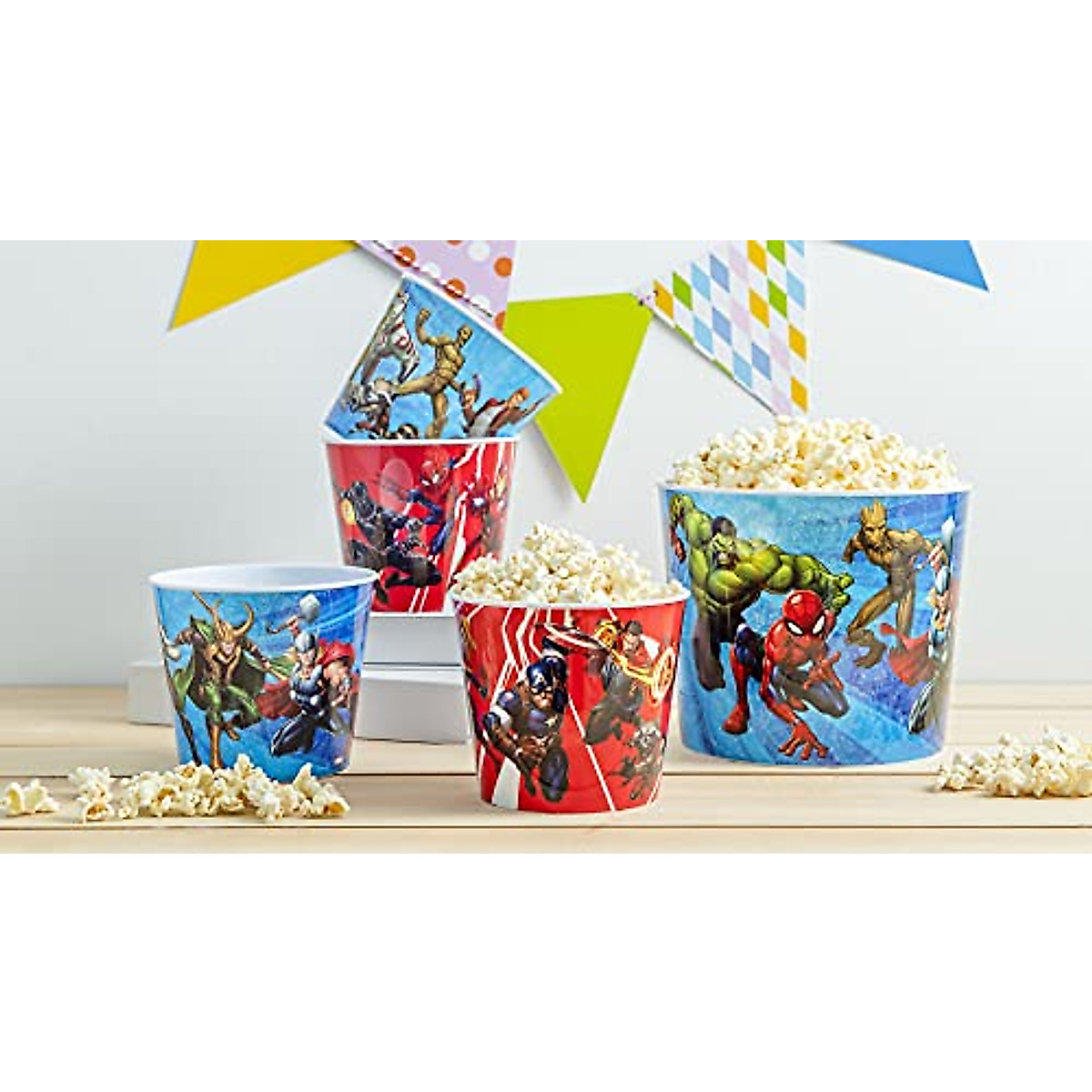 Zak Designs Marvel Universe Movie Night Family Reusable Popcorn Bowl Set with Serving Container and Individual Cups, Reusable and Made From Durable Plastic (5 Pieces, Non BPA)