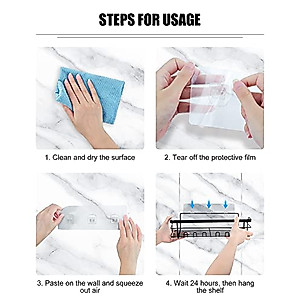 Black Shower Caddy, 4 Packs Self Adhesive Shower Shelves, Bathroom Shower Organizer with 8 hooks, No Drilling Rustproof Stainless Steel Shower Shelf for Inside Shower Wall