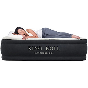 King Koil Luxury Full Size Plush Pillow Top Air Mattress with Built-in High-Speed Pump for Home, Camping & Guests-Inflatable Airbed Double High Blow Up Mattress, Durable, Waterproof - 1-Year Warranty