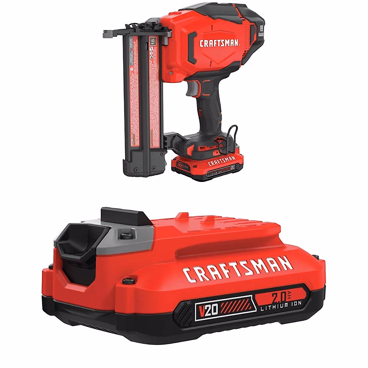 CRAFTSMAN V20 Cordless Finish Nailer Kit, 18GA with EXTRA Lithium Ion Battery, 2.0-Amp Hour (CMCN618C1 & CMCB202)