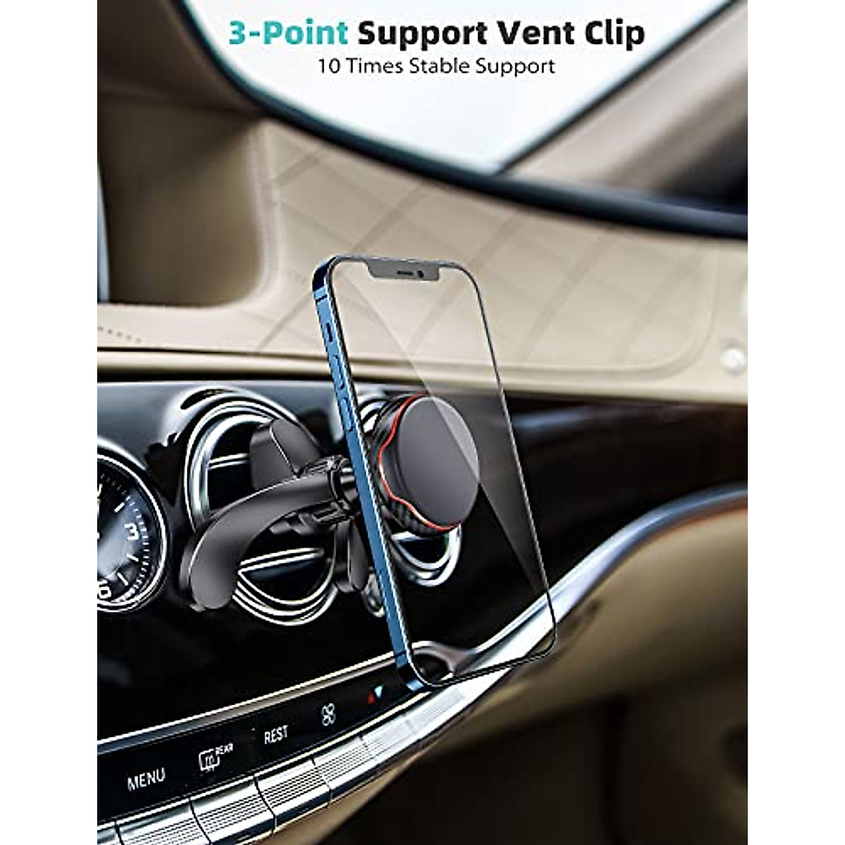 eSamcore Magnetic Car Phone Holder, Universal Air Vent Clip Car Phone Mount with Powerful Magnets and Anti-Fall Cell Phone Car Mount for iPhone Samsung Galaxy and Other Smartphone