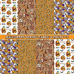 Halloween Fabric Squares,8 Pieces Spooky Fall Pumpkins Cotton Fabric,50cm x 50cm/20 x 20Inches Halloween Quilting Material for Halloween Horror Autumn Party Decorations Sewing Clothes