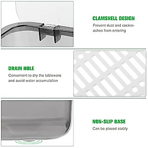 Cabilock 2PCS Flatware Tray with Lid Dust- proof Chopsticks Case Draining Tableware Organizer Kitchen Cutlery Storage Boxes Countertop Chopsticks Container
