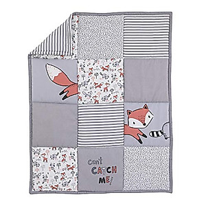 Little Love by NoJo Lil Fox - Grey, Orange, White 3 Piece Nursery Crib Bedding Set with Comforter, Fitted Crib Sheet, Dust Ruffle