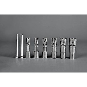 Annular Cutter Set Carbide 8pcs JESTUOUS 3/4 Inch Weldon Shank 1-3/8 Cutting Depth and Cutting Diameter from 1/2 to 1-1/16 Two Flat TCT Bit for Drill Press with 2 Pilot Pins