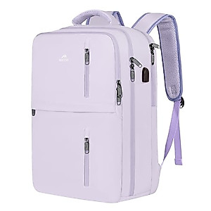 MATEIN Travel Backpacks for Women, Flight Approved 17 Inch Carry on Luggage Backpack with USB Charge Port, 40L Laptop Daypack Business College Overnight Weekender Bag, Light Purple