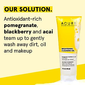 Acure Brightening Cleansing Gel, 100% Vegan for A Brighter Appearance, Pomegranate, Blackberry & Acai, Antioxidant, Rich & Super Gentle, All Skin Types, Superfruit + Chlorella, 4 Fl Oz