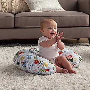 Boppy Nursing Pillow Original Support, Blue Pink Posy, Ergonomic Nursing Essentials for Bottle and Breastfeeding, Firm Hypoallergenic Fiber Fill, with Removable Nursing Pillow Cover, Machine Washable
