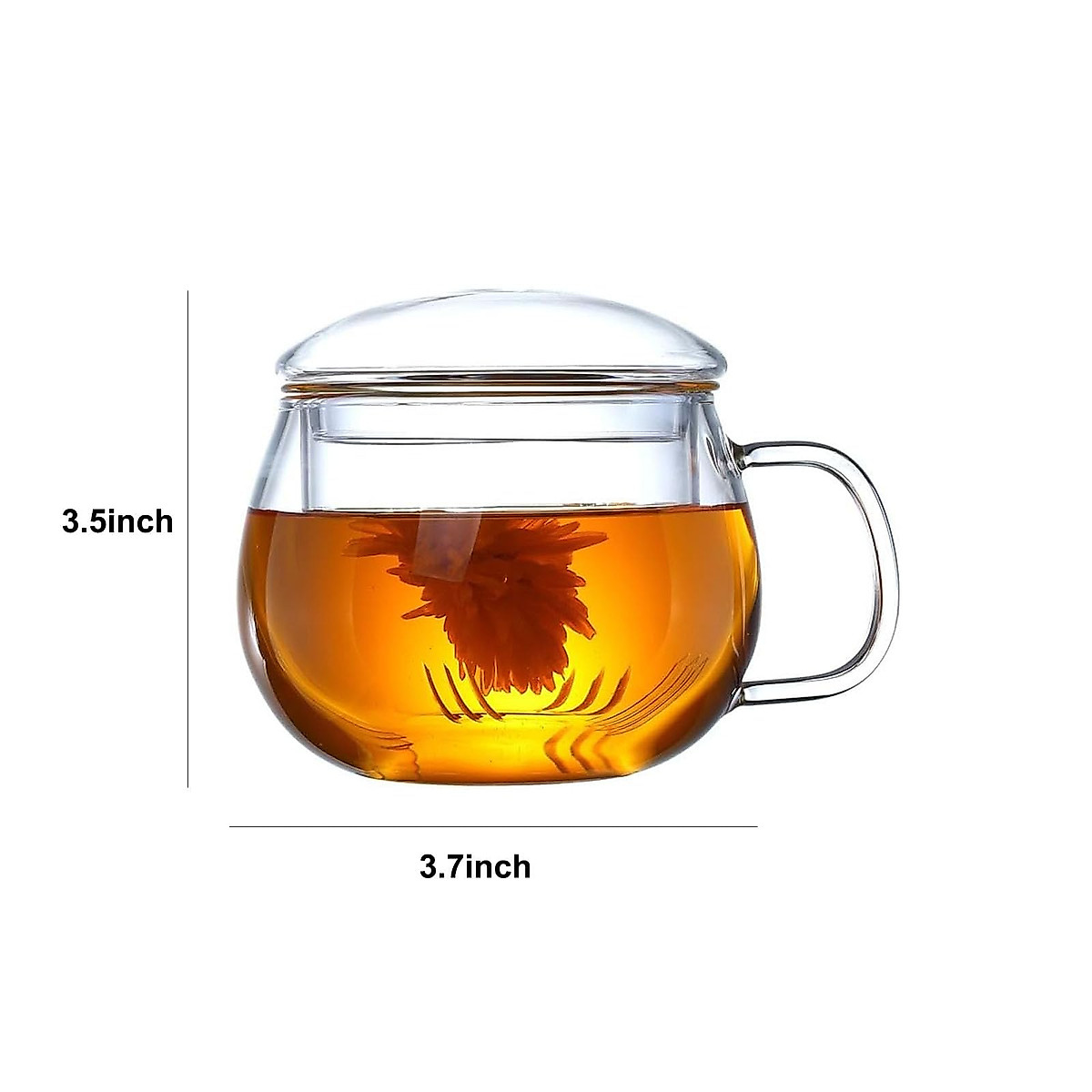 Aurfedes 14oz Tea cup with steeper and lid, heat-resistant borosilicate glass clear tea cup for loose leaf tea, blooming tea and tea bags - ideal for tea lovers (1PCS)