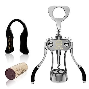 Wine Ziz Large Silver Wing Corkscrew Bottle Opener with Foil Cutter | Sturdy Metal Wine Cork Screw | Built-In Beer Cap Openers Accessories | Best Housewarming Kitchen Gift for Women and Men