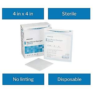 McKesson Non-Woven Sponges, Sterile, 4-Ply, Polyester/Rayon, 4 in x 4 in, 2 per Pack, 25 Packs, 50 Total