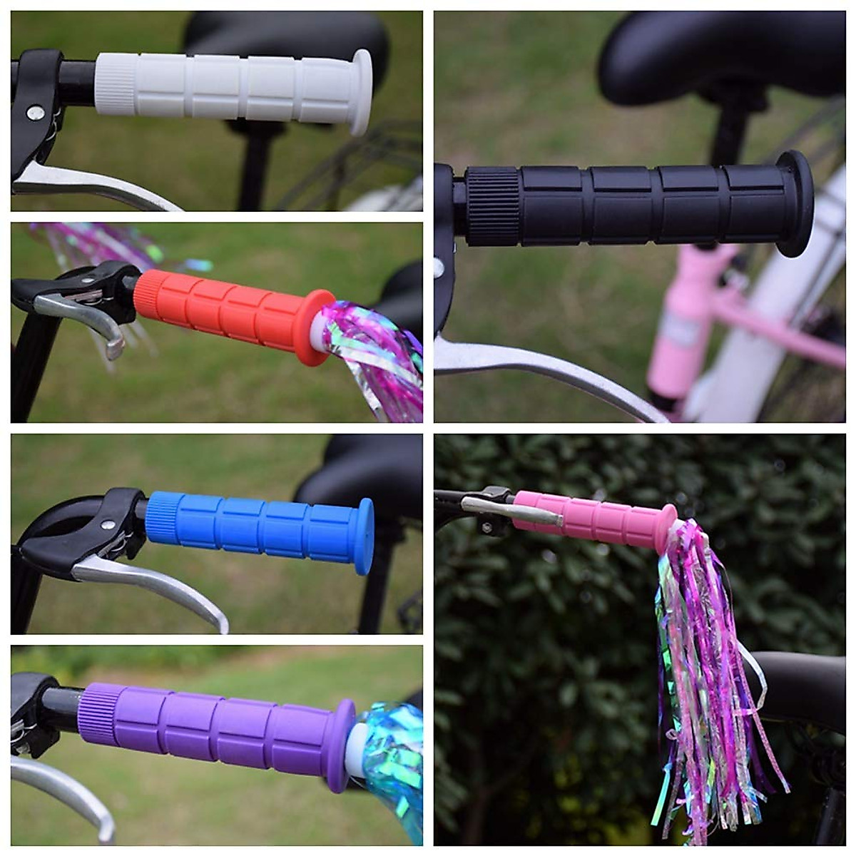 SAPLIZE Bike Handlebar Grips, for Kids Girls Boys Bikes, Balance Bikes, Road Bikes and Scooters, Length 4.9", with Tassel Streamers, Pink