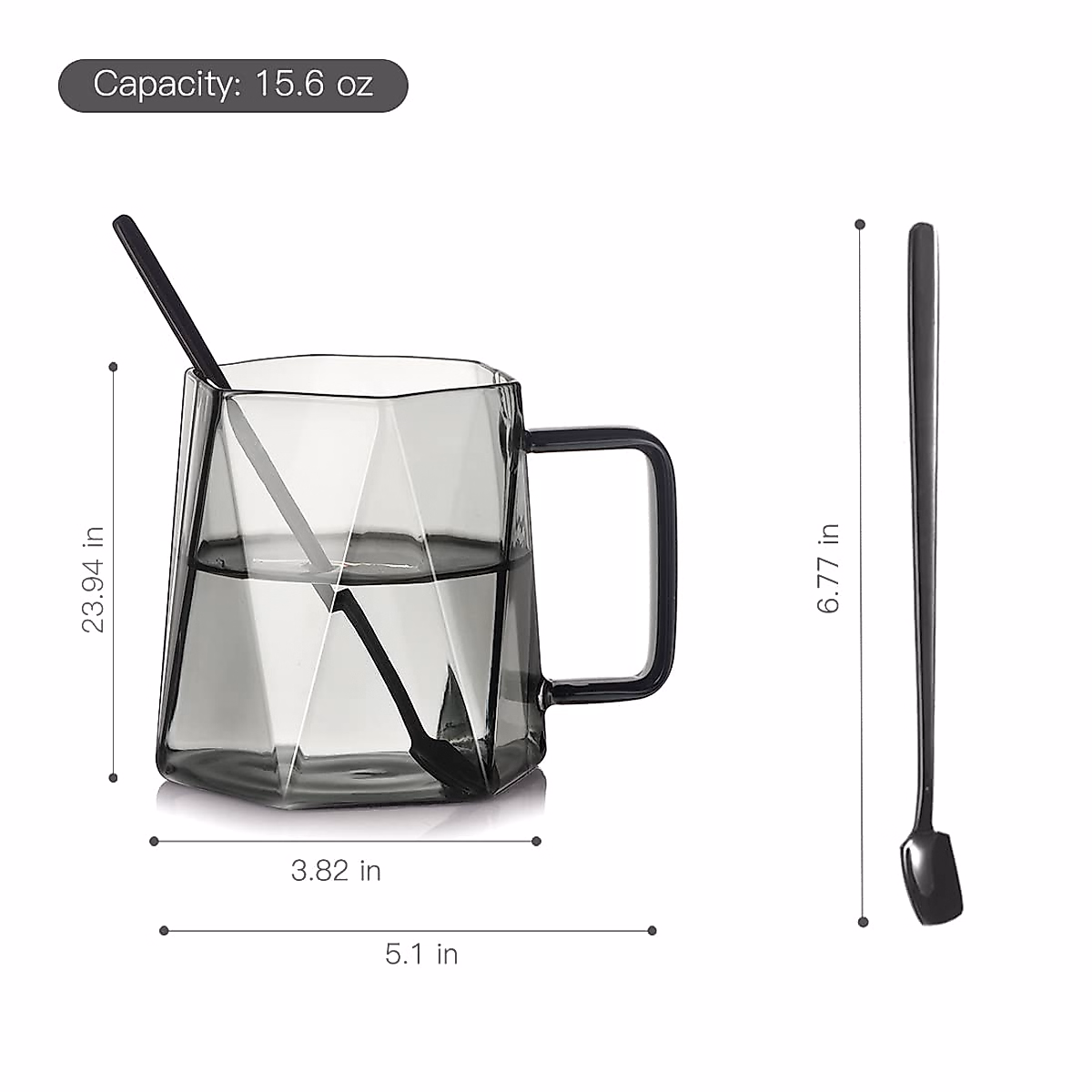 NORTHOME Coffee Mug Clear Glass Coffee Cup 16 Oz with Handle for Hot Beverages - Cappuccino, Latte, Big Tea Cup. Crystal Clear Glass Cup, Espresso Coffee Gift