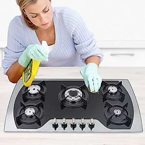 36" Gas Cooktop LPG/NG, 5 Burners Gas Stove Gas Hob Stovetop, Built-in Gas Stove Top, Thermocouple Protection, Stainless Steel Gas Hob with Power Boil, Simmer, Continuous Grates, 5 Burner Silver