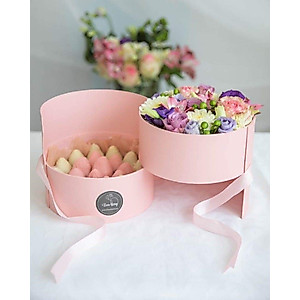 UNIKPACKAGING Premium Quality Round Flower Box, 2 TIER Gift Box with Lid, Size 7.8 dia. x 7 inch for Luxury Style Flower Arrangements (Pink)