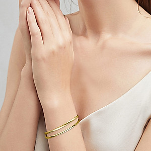 HAIAISO 2PCS Gold Bracelets 18K Gold Plated Twisted Chunky Bangle Bracelet Plain Polished Adjustable Cuff Bangle Bracelet for Women