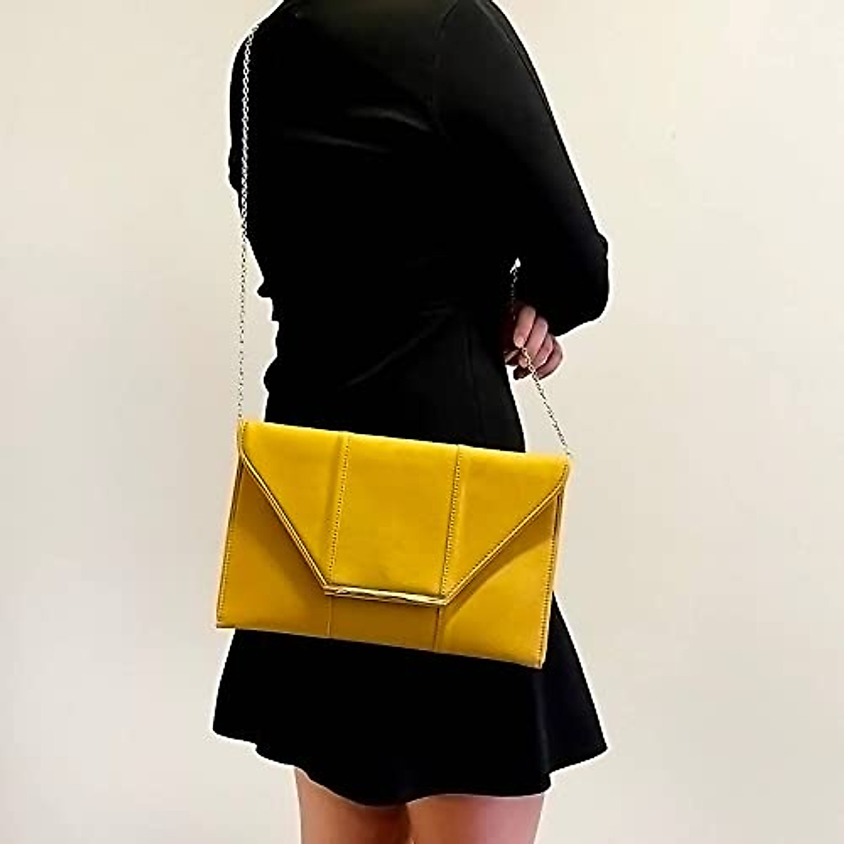 JNB Women's Faux Microsuede Envelope Clutch (Mustard)