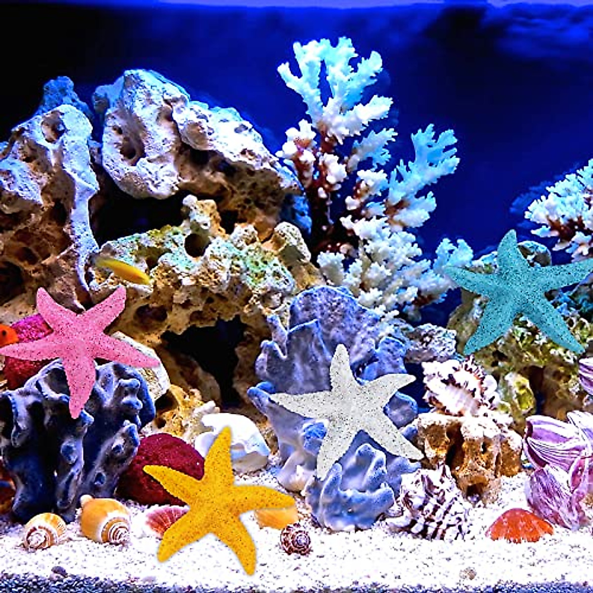 Cobee® Realistic Starfish Aquarium Ornament, 4 Pieces Resin Starfish Fish Tank Decoration Tropical Sea Animal Aquarium Decor Simulation Starfish Figurines Fish Tank Accessories
