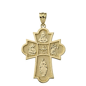 Solid 10k Yellow Gold Holy Spirit 4-Way Cross Medal Pendant