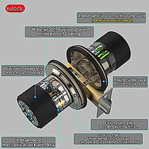 iulock Smart Door Knob with Keypad and Key,Keyless Entry Door Lock with Rubber Grip, Auto Lock,50 User Code,Waterproof, Easy to Install and Program for Bedroom Garage Office Gate (Matte Black)