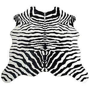 JACCAWS Faux Fur Zebra Hide Rug,4.6 x 5.2 Feet Zebra Skin Area Rug Non-Slip Zebra Rug for Home. (4.6'x5.2', Zebra)