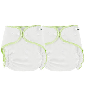 Hiamo Extra Absorbent Fitted Cloth Diapers - Overnight Cloth Diapers for Heavy Wetters - Bamboo and Cotton Blend - One Size with Adjustable Snap Buttons - Set of Two Diapers