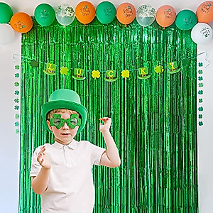 Foil Fringe Curtains Party Decorations - Melsan 3 Pack 3.2 x 8.2 ft Tinsel Curtain Party Photo Backdrop for Birthday Party Baby Shower or Graduation Decorations Green