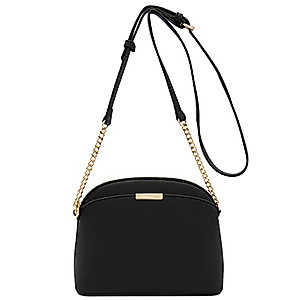 FashionPuzzle Saffiano Small Dome Crossbody bag with Chain Strap (Black)