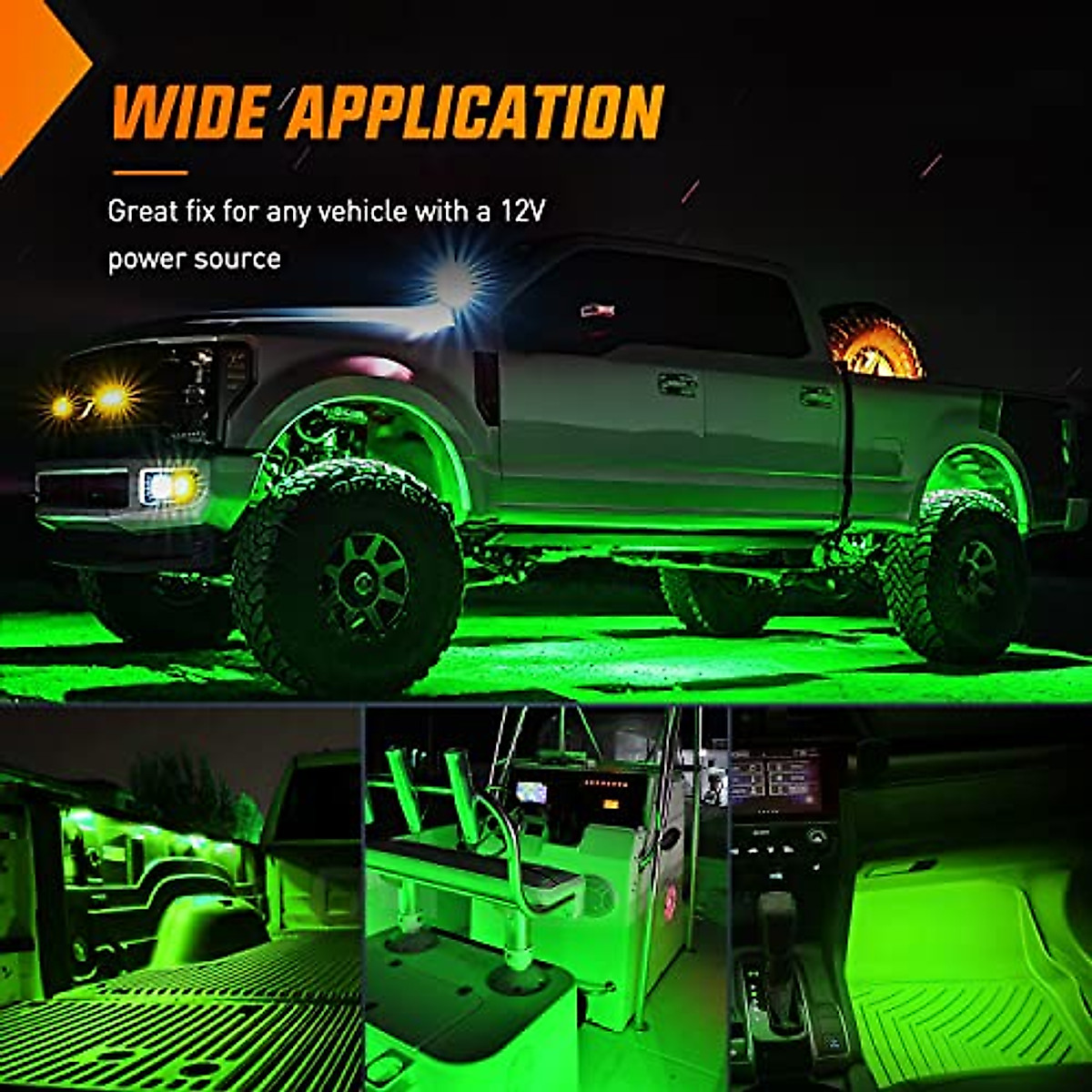 Nilight TR-117-H 8PCS Truck Pickup Bed Light 24LED Green Cargo Rock Lighting Kits with Switch for Van Off-Road Under Car Side Marker Foot Wells Rail, 2 Years Warranty