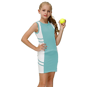 Girls Tennis Athletic Outfit Set Sports Color Block Casual Tank Top Golf Skirt Built in Shorts Light Green 6-7 Years