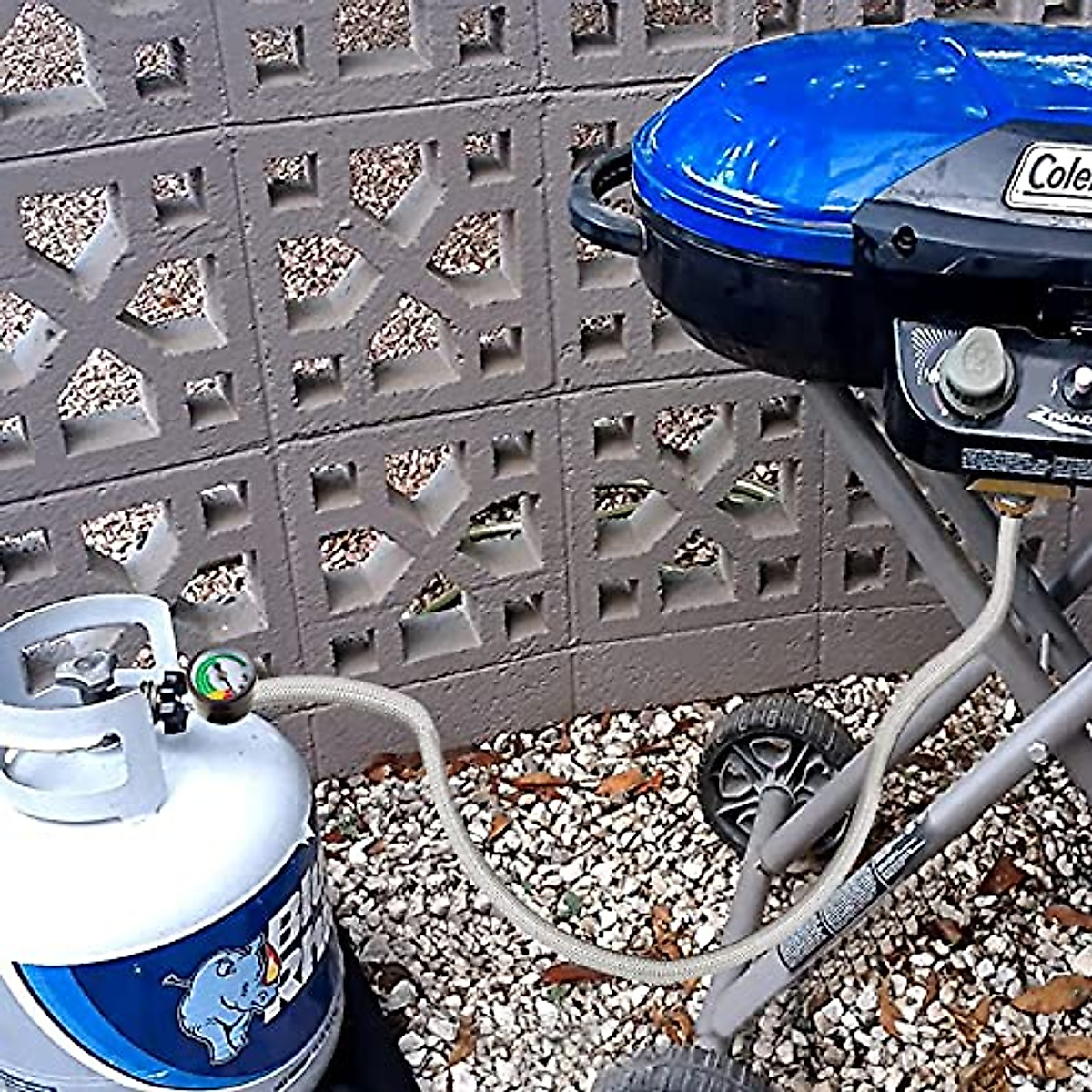 MOFLAME 1 lb. to 20 lbs. Propane Adapter Hose Conveter With Fuel Gauge,6FT Stainless Braided Propane Hose Adapter Converter 1 lb Protable Appliance.Heater.Camping Stove to 5-100lb POL LP Tank.