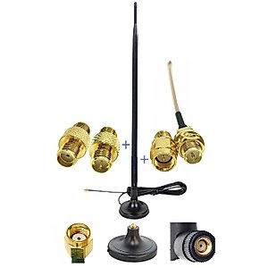 Universal Kit Dual Band Wi-Fi 9dbi Extension Long Range Omni Directional 2.4/5Ghz Antenna RP-SMA Male Connector on Magnet Base with Connectors and Extenders