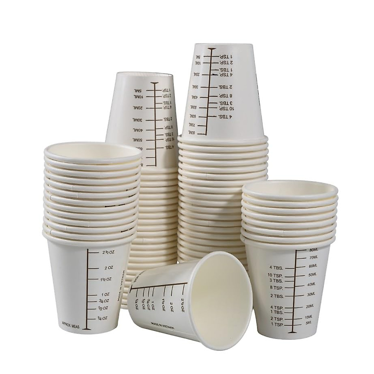3 oz Graduated Paper Cups [125] Disposable Wax Coated Medicine Cups with Clear Measurements on Each Cup for Measuring Fluid Intake and Urine Output as well as Cooking, Mixing Paint, Stain, Epoxy (125)