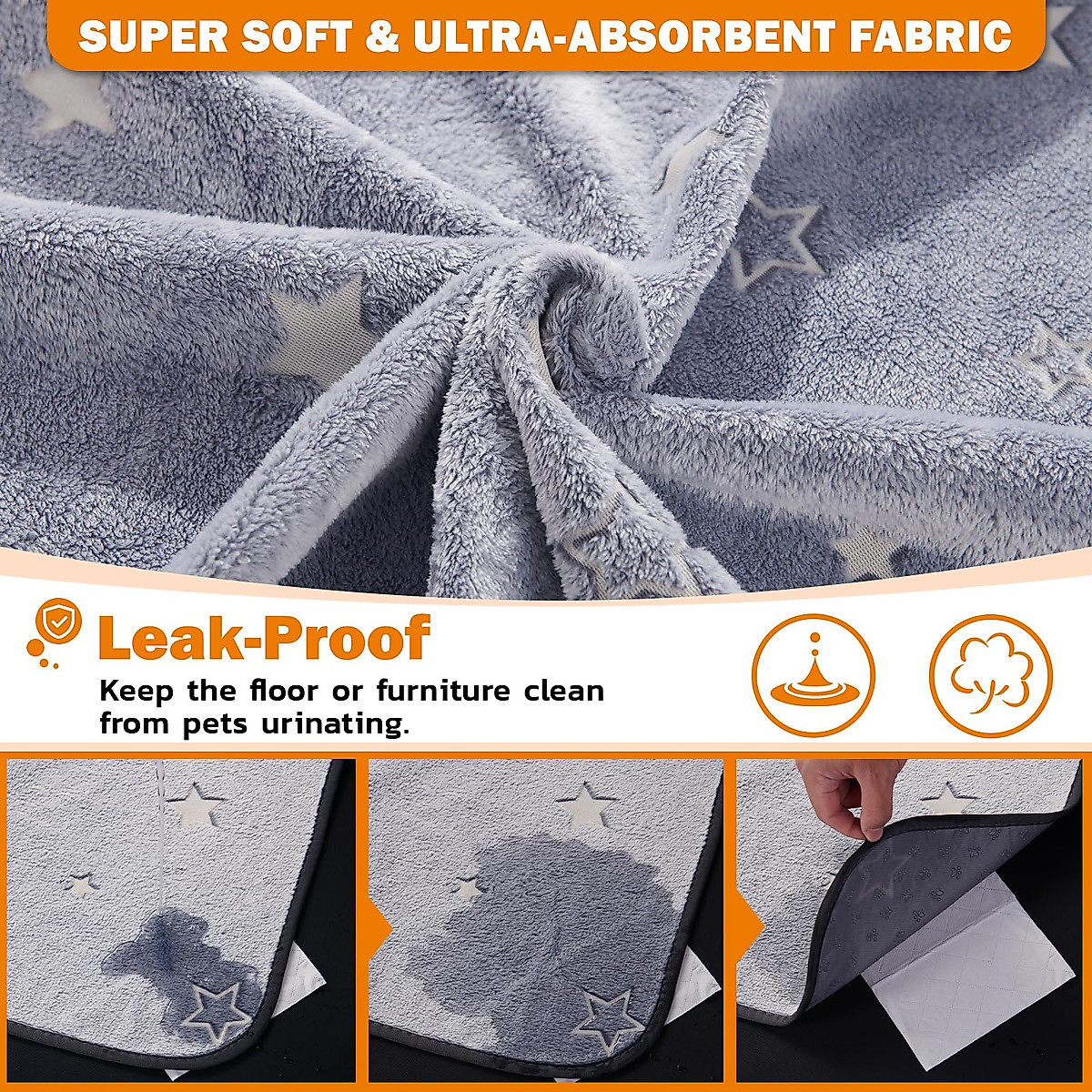 LOOBANI Washable Pee Pads for Dogs, Reusable Pee Pads for Dog Mat Puppy Pads Training Pads Non Slip Whelping Pad for Dog Playpen, Crate, Car, Grey 2 Pack 36 x 41 in