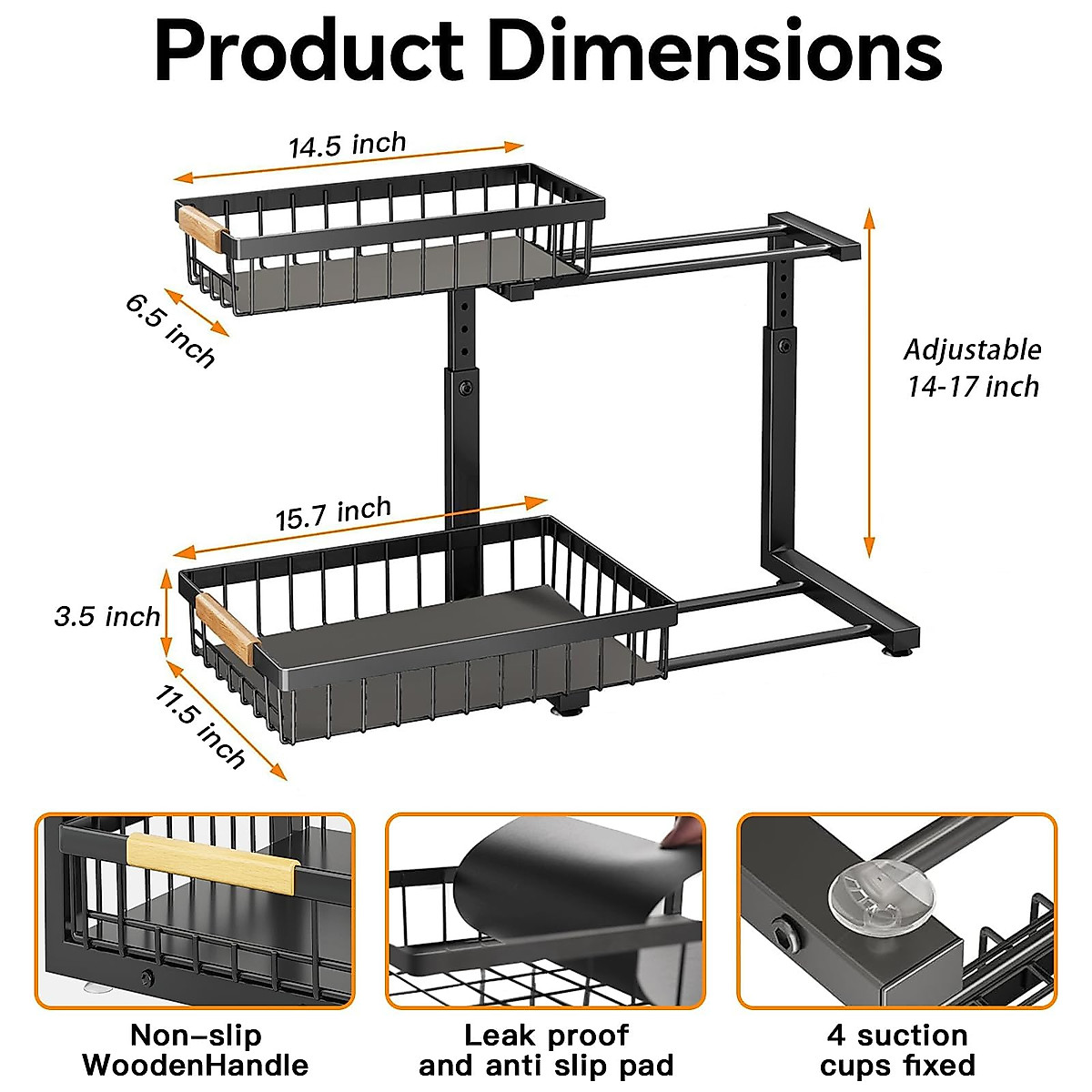 Under Sink Organizer, 2 Packs 2 Tier Under Sink Organizers and Storage, Slide out Pull out Cabinet Organizer Shelf, Metal Sliding Drawer for Kitchen Bathroom Pantry Cabinet Closet Organization Rack