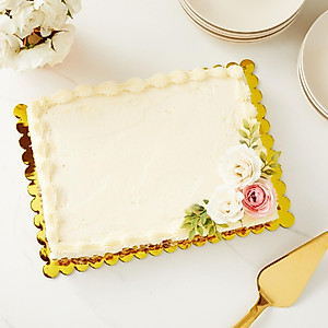 12 Pack Quarter Sheet Gold Cake Boards, 10x14 Inch Scalloped Foil Rectangle Dessert Bases for Cupcakes