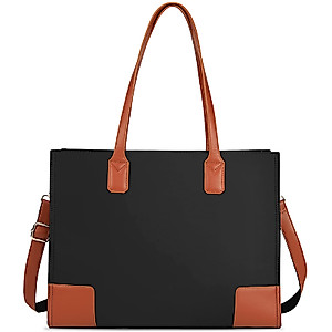 NUBILY Women's Large Black Tote Laptop Bag, 15.6 Inch USB Charging Port, Waterproof Nylon Shoulder Bag