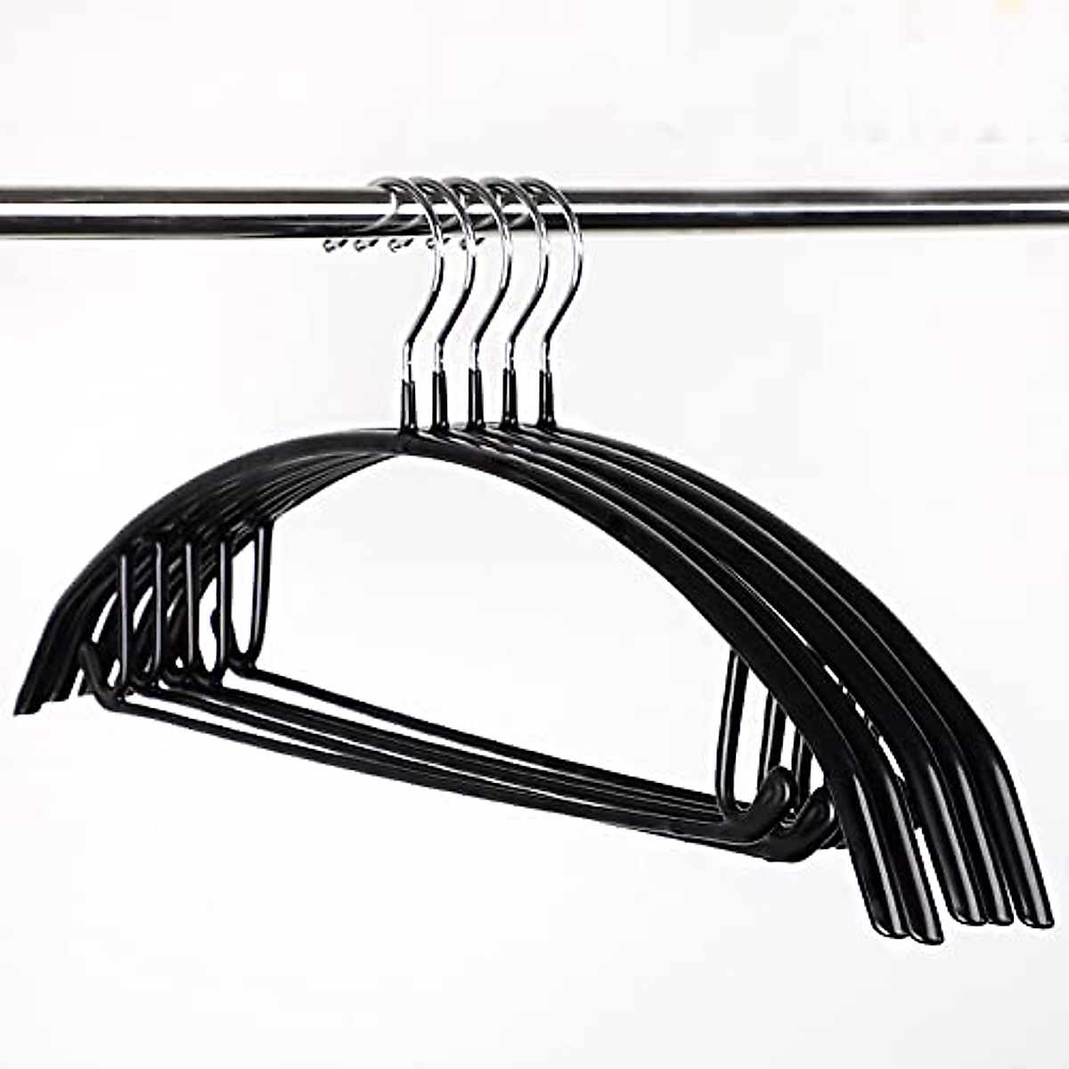 BESSLEE Black Clothes Hangers for Closet 5 Pack, Heavy Duty Metal Hangers for Coats Shirts Pants Sweaters Jackets or Suits, Non-Slip Rubber Coated, Contour Shoulder Ends No Bump, 16.14” Long