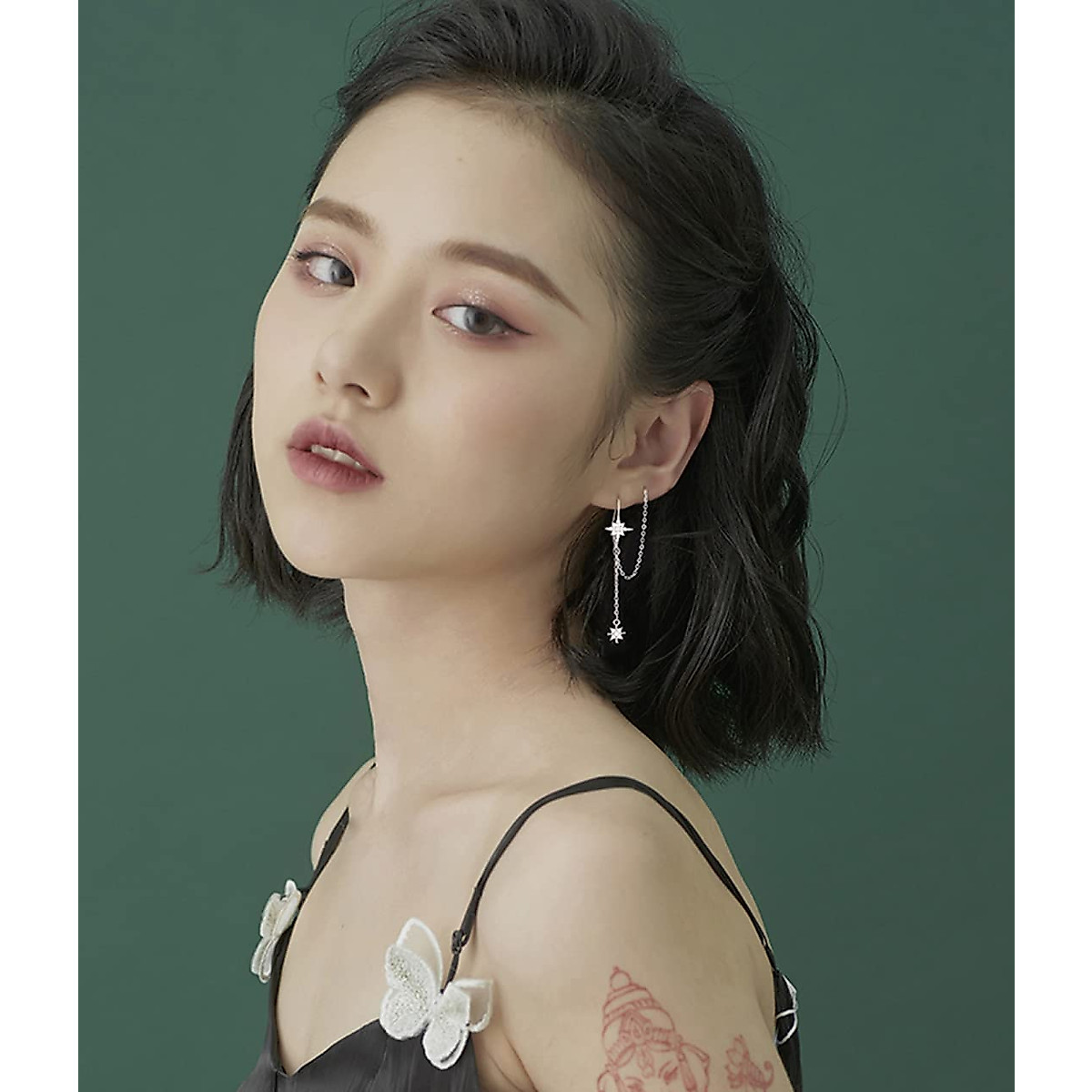 SLUYNZ Sterling Silver CZ Star Dangle Earrings for Women Teen Girls Long Dangle Earrings Threader Tassel (A-Silver)