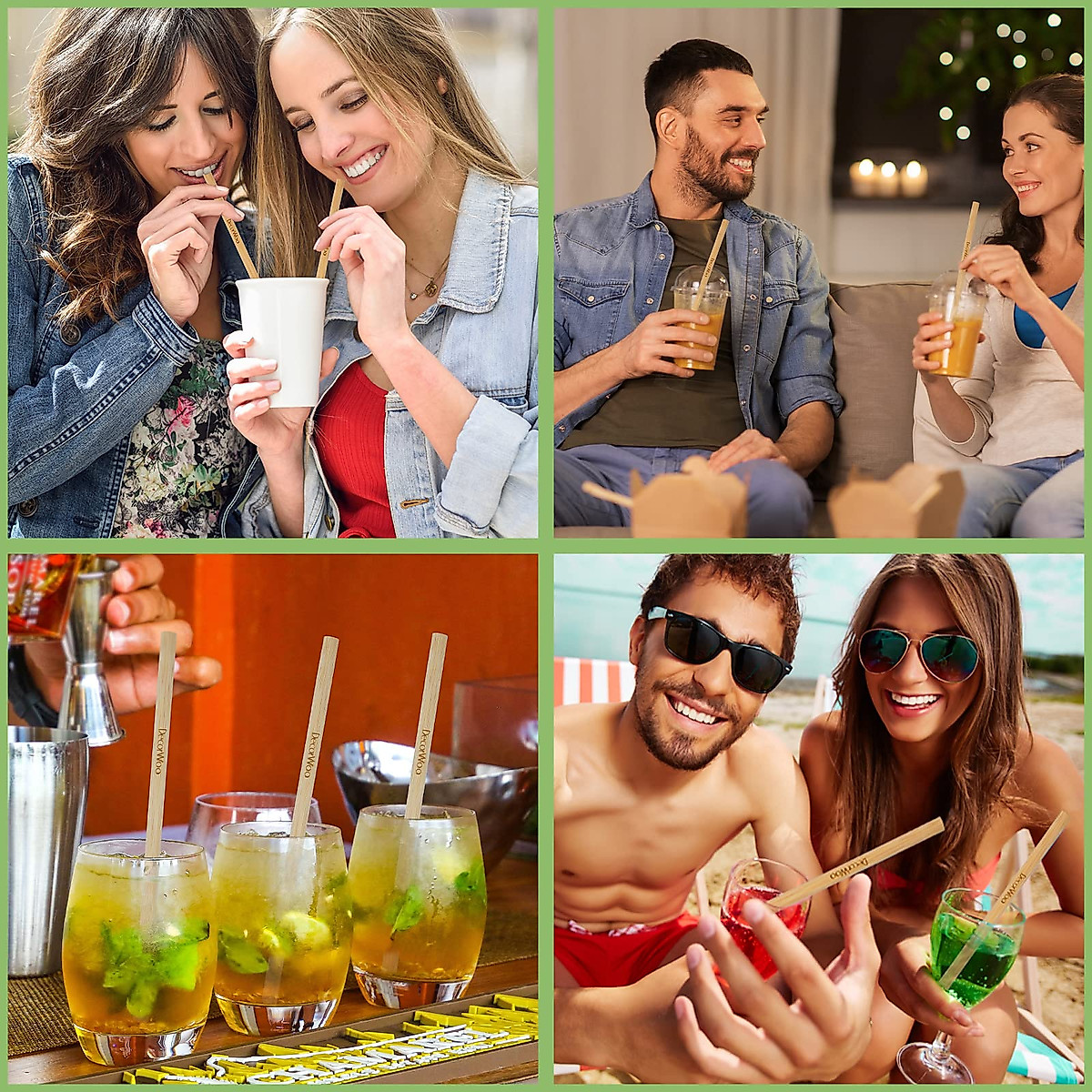 DecorWoo 20 Pack Reusable Straws, 7.8 Inch Bamboo Straws BPA Free, Biodegradable Wooden Straws Alternative to Plastic Straws, Include Cleaning Brush and Travel Pouch