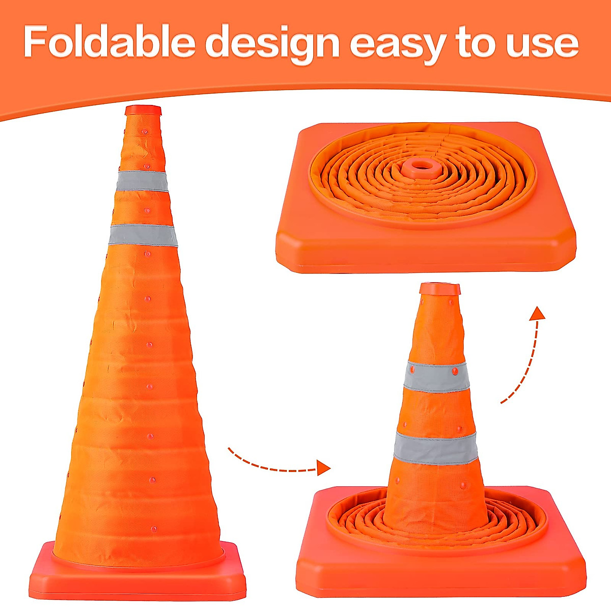 [2 Pack]28 Inch Collapsible Traffic Safety Cones - Parking Cones with Reflective Collars,Orange Safety Cones for Parking lot，Driveway, Driving Training etc.