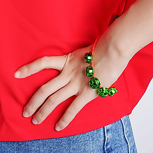 mifengda 30 Pieces Christmas Jingle Bell Bracelets Adjustable Jingle Bell Wrist Band Green Red and Gold Metal Bells Bracelets for Christmas Party Gift