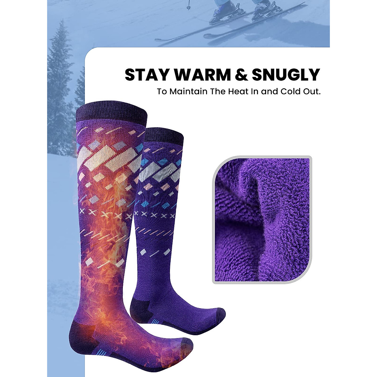 OutdoorMaster Unisex Ski Socks,Skiing and Snowboarding Socks for Men & Women with Over the Calf Design/Non-Slip Cuff