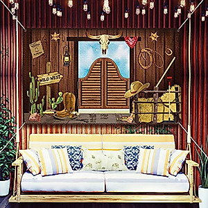 Western Party Supplies, Large Fabric Saloon YeeHaw Western Scene Setters for Western Themed , Wooden House Barn Banner Cowboy Decoration Photo Booth Backdrop Background (Wild West)