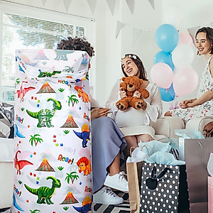 Teling 2 Pcs 70 x 40 Extra Large Jumbo Gift Bag for Giant Gifts, Extra Big Plastic Present Bag for Huge Gifts Wrapping Bags with 2 Rolls Ribbons for Birthday Party(Dinosaur Style)